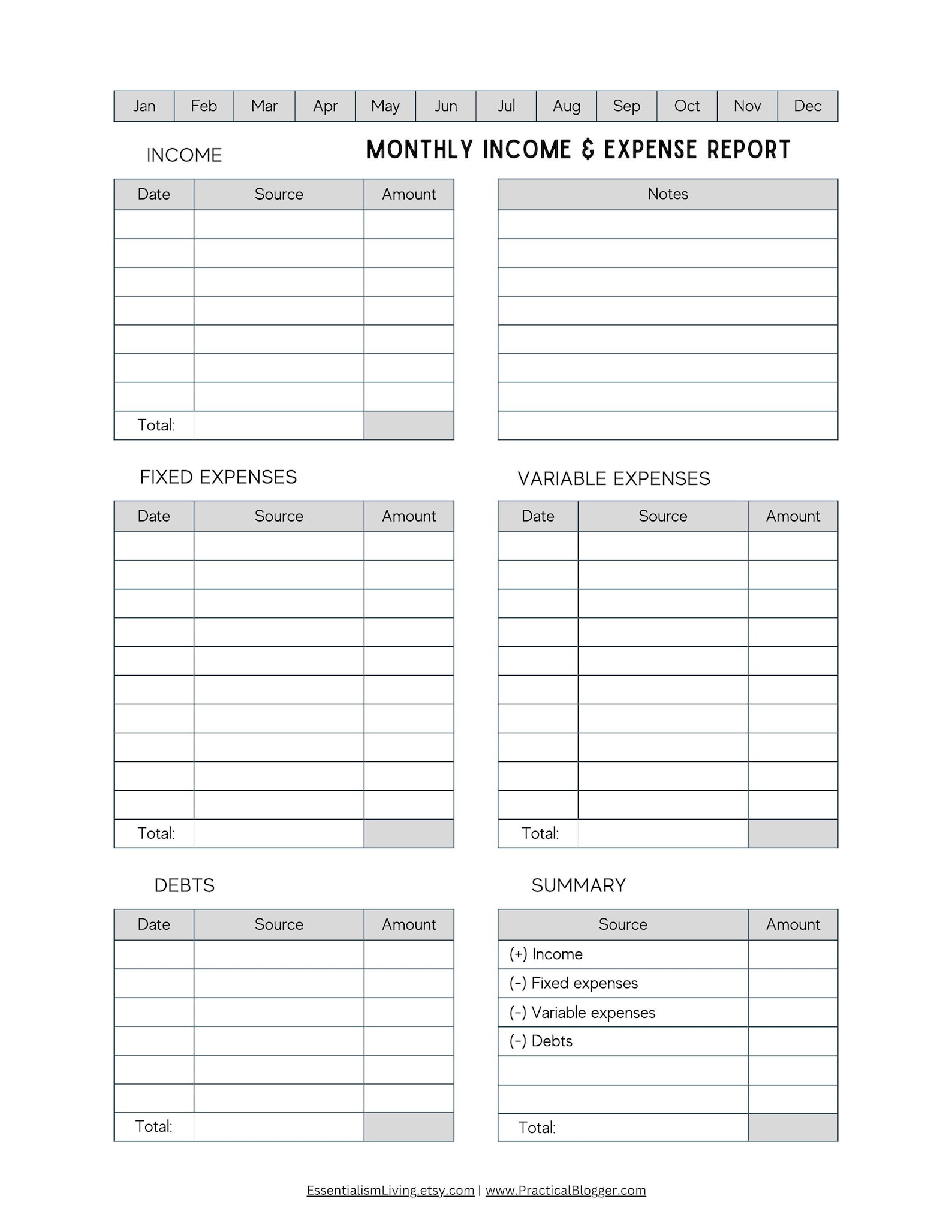 Get Your Personal Finances in Order With Monthly Budget Planner Income ...