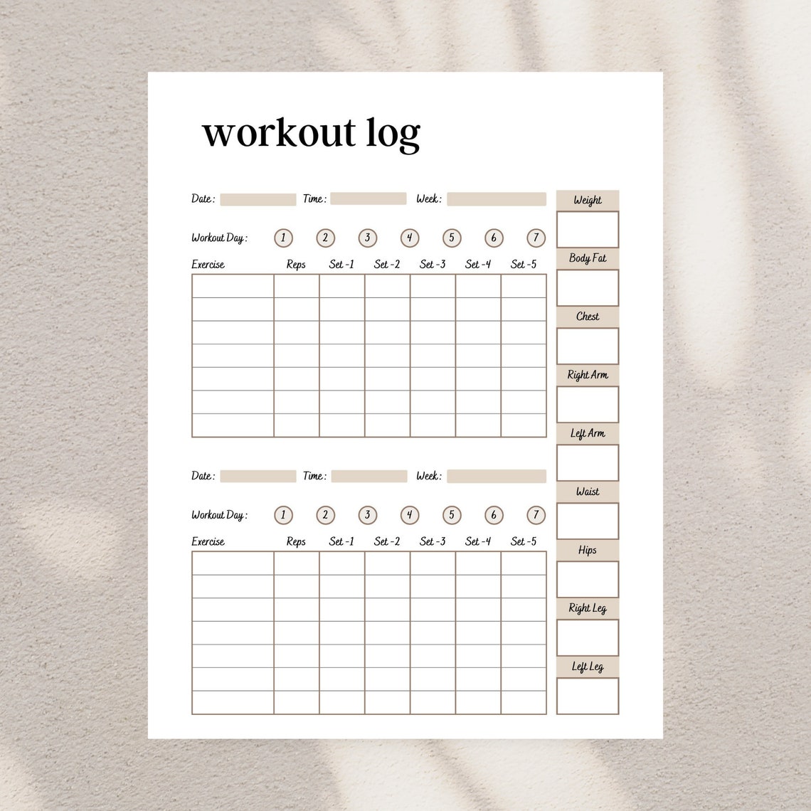 Workout Log & Fitness Tracker Printable PDF Worksheet - Workout Tracker ...