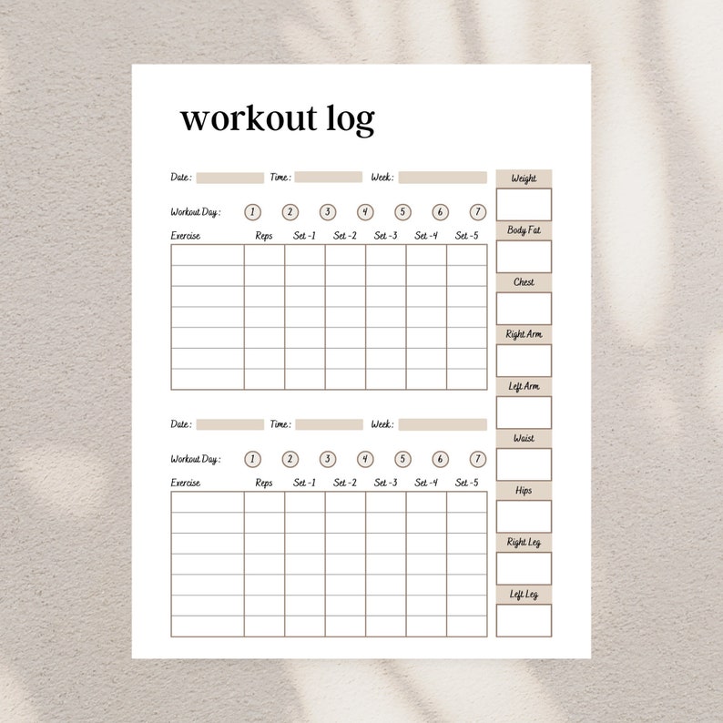 Workout Log & Fitness Tracker Printable PDF Worksheet - Workout Tracker ...