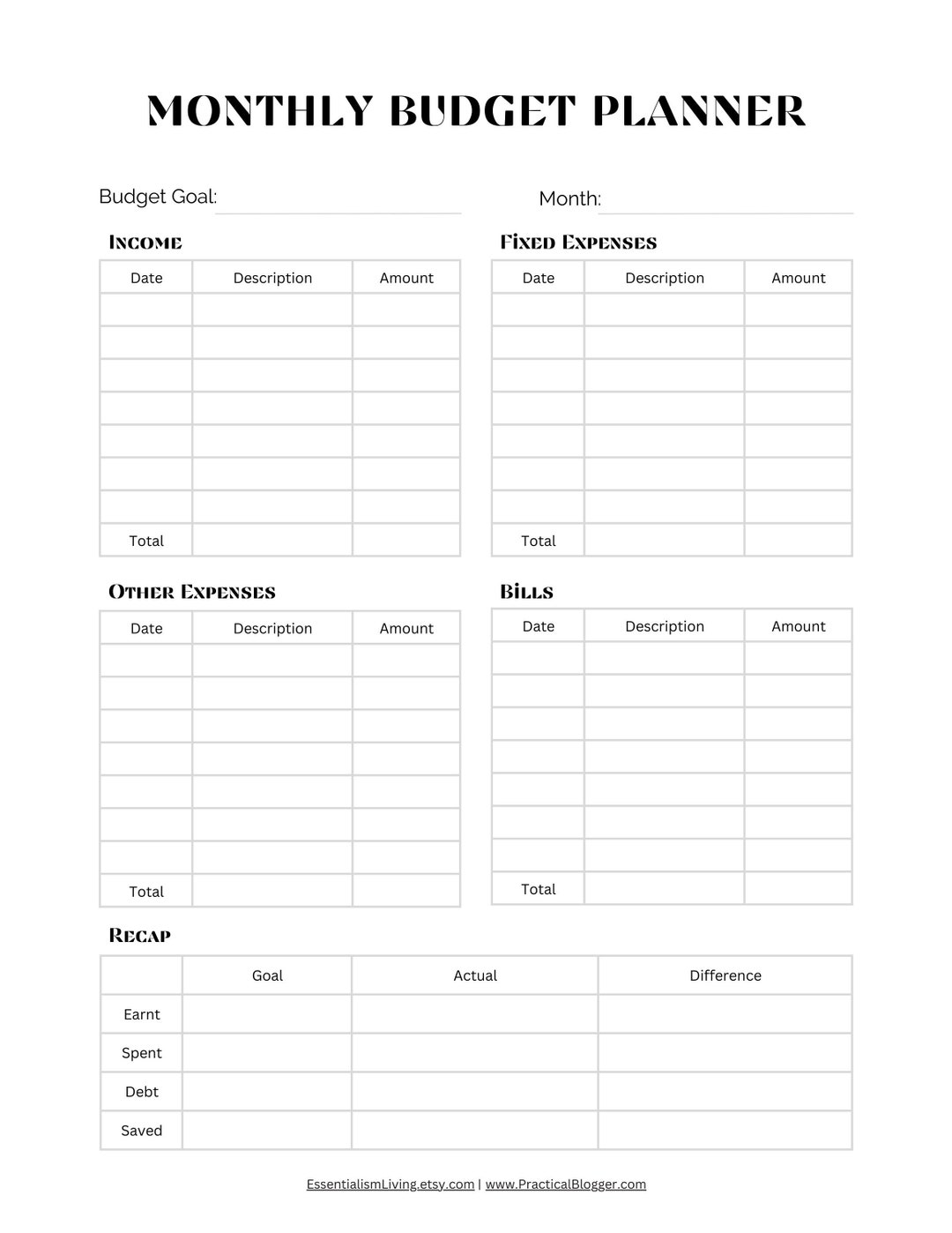 Simple Monthly Budget Planner, Money Tracker, Financial Management ...