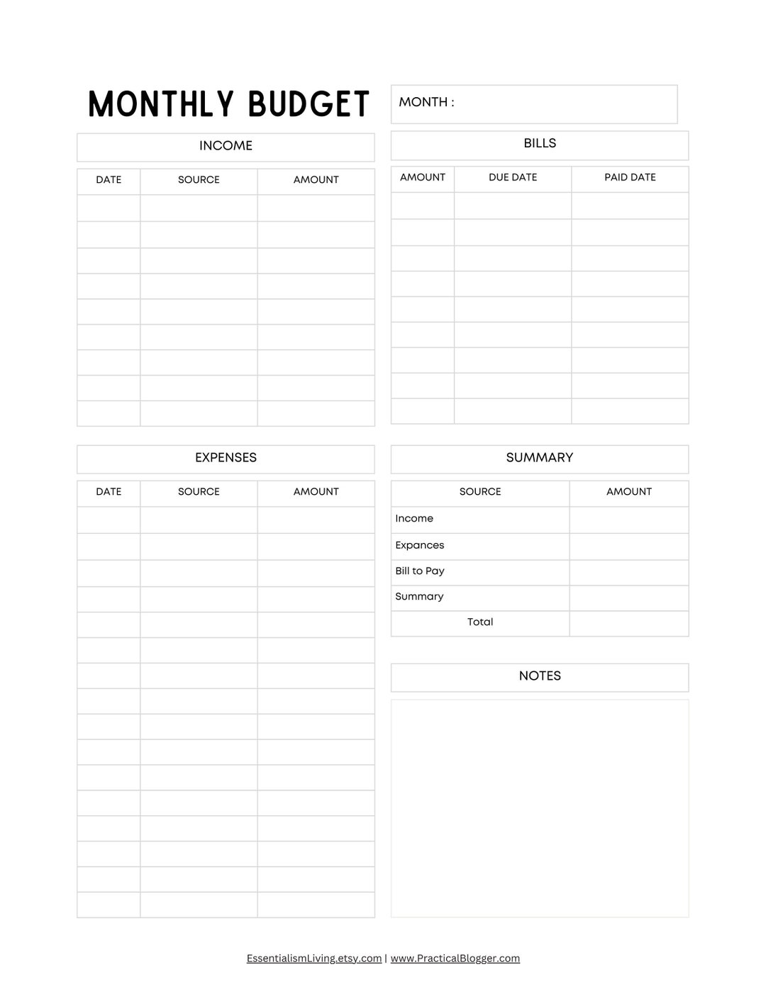 Master Your Money With Our Sleek and Minimalist Monthly Budget Planner ...