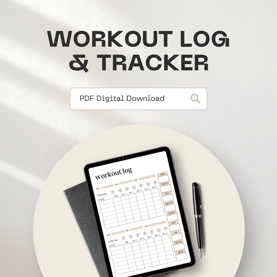 Workout Log & Fitness Tracker Printable PDF Worksheet - Workout Tracker ...
