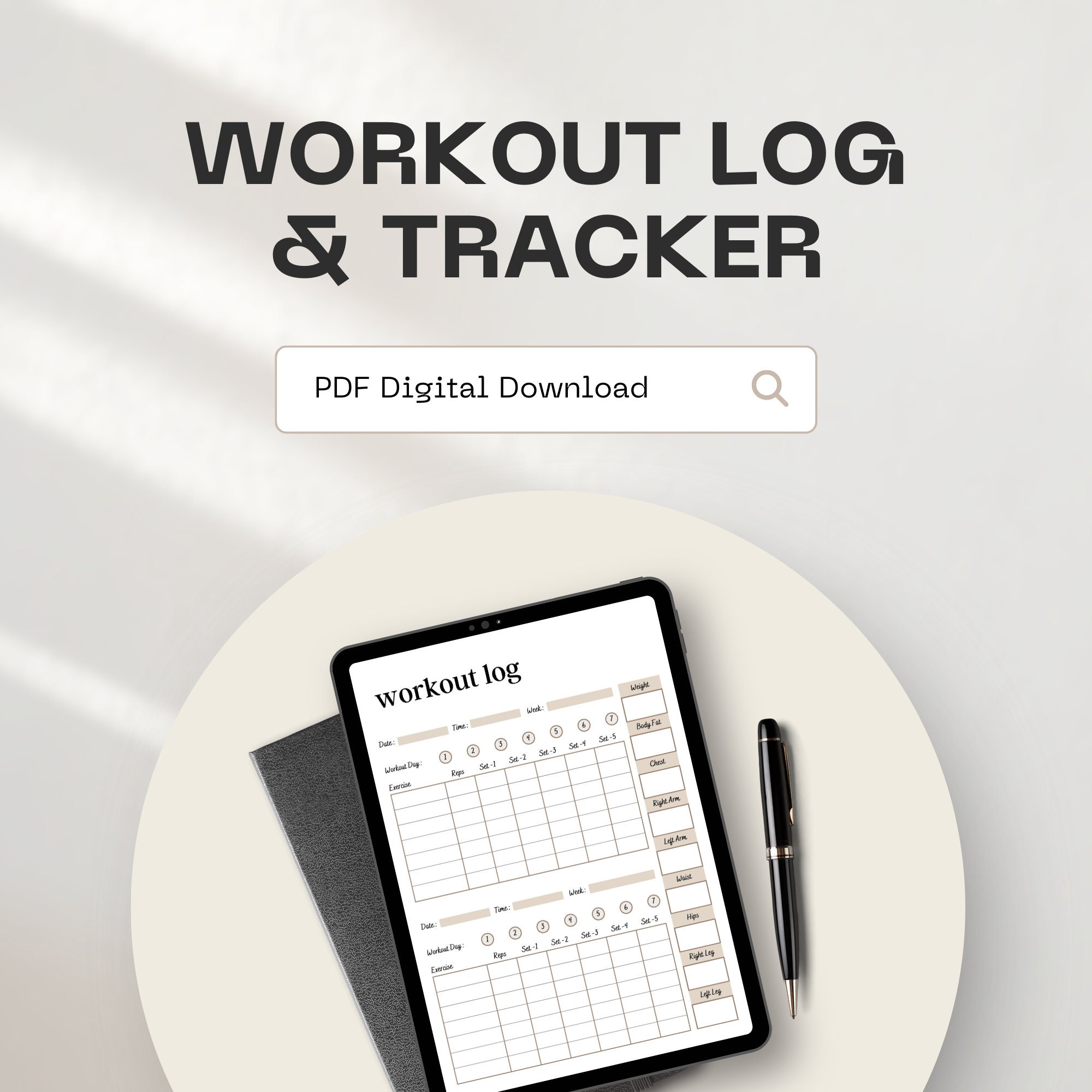 Workout Log & Fitness Tracker Printable PDF Worksheet - Workout Tracker, Fitness Tracker ...