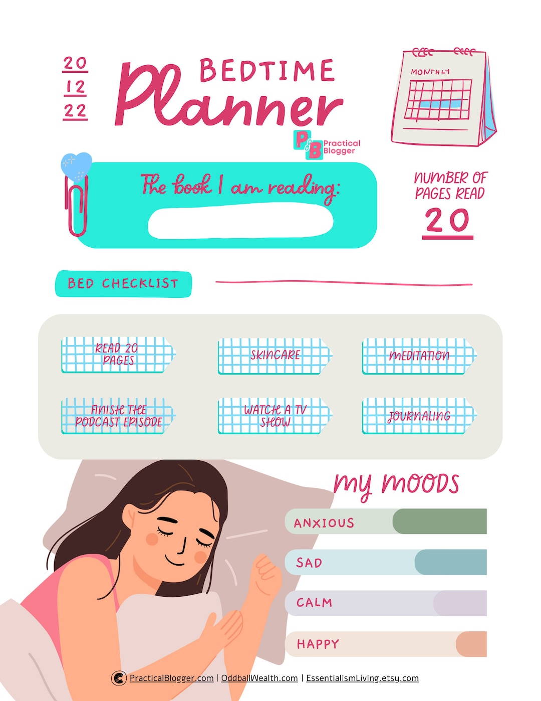 Printable Bedtime Planner Template PDF | US Letter Size | Digital ...