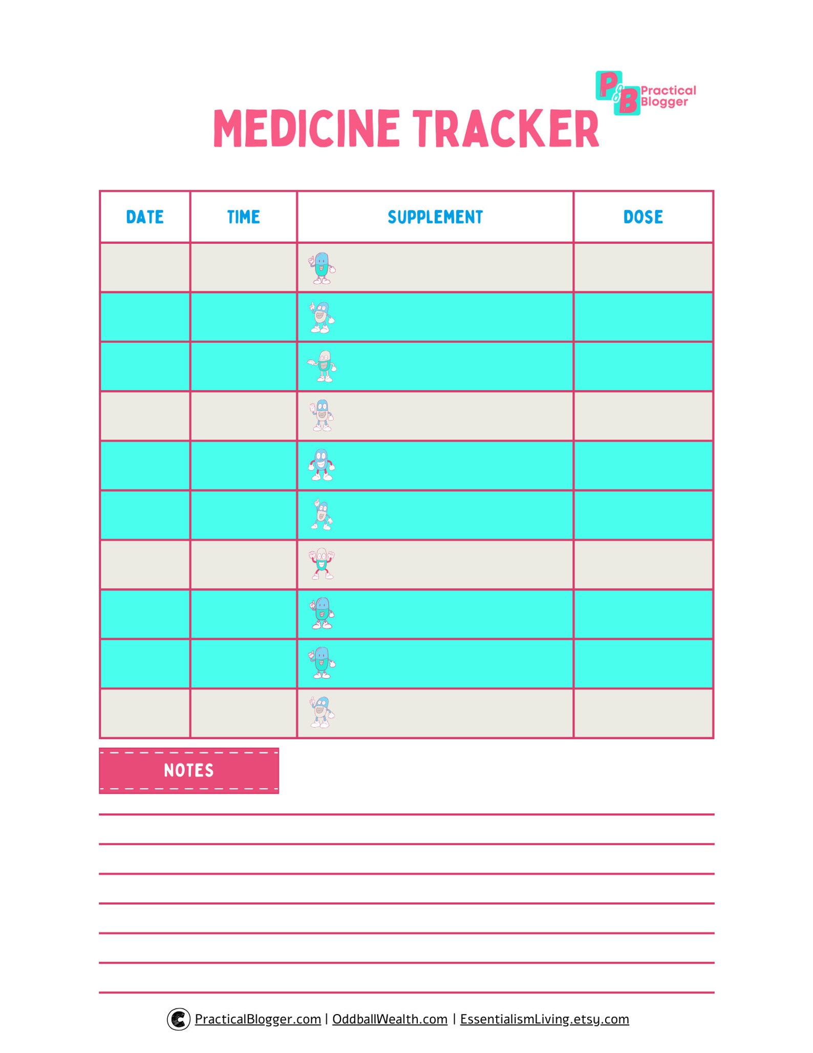 Medicine Tracker Health Planner Printable PDF Worksheet Digital ...