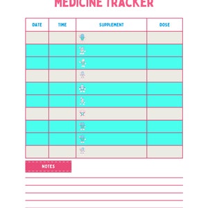 Medicine Tracker Health Planner Printable PDF Worksheet Digital ...