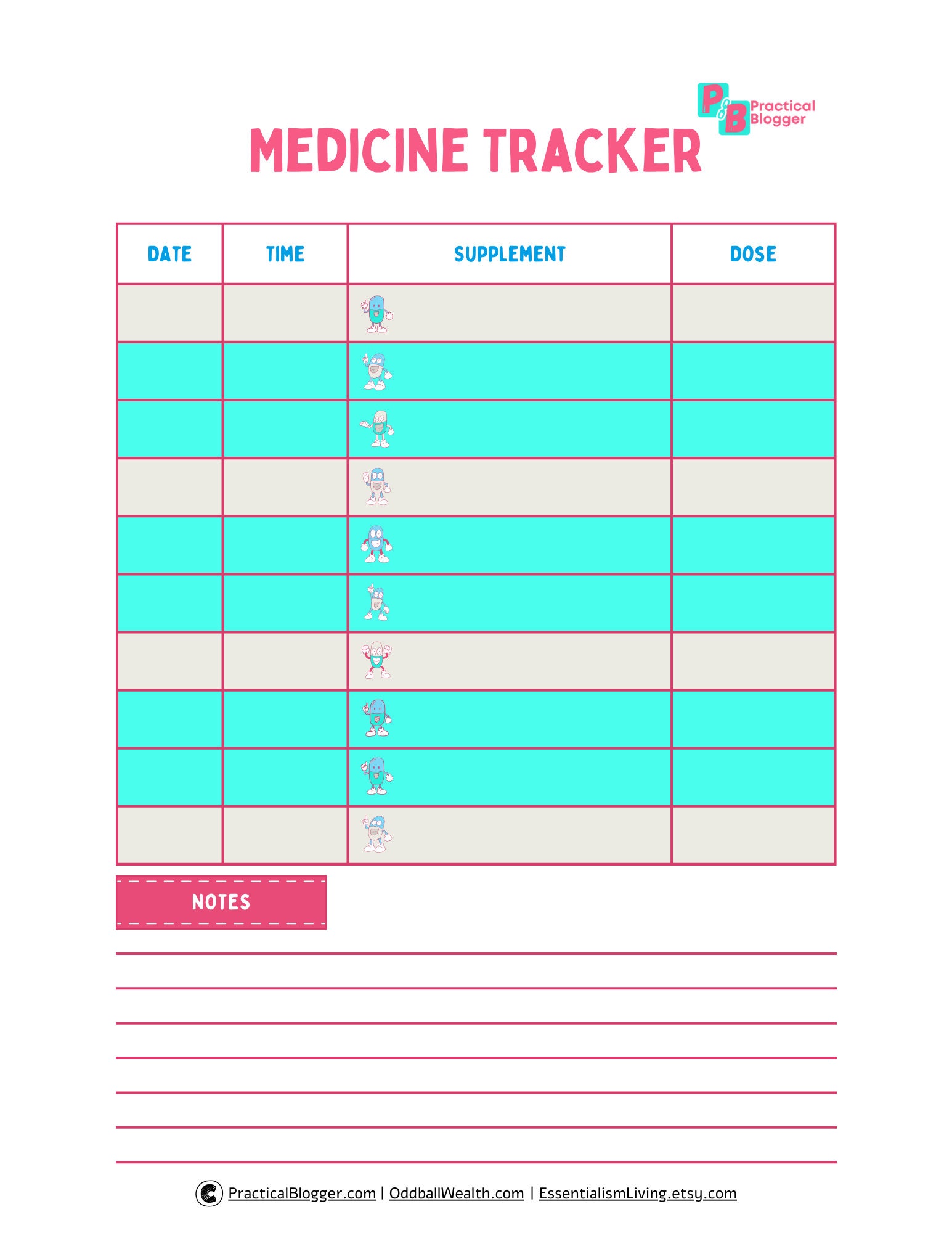 Medicine Tracker Health Planner Printable PDF Worksheet Digital ...