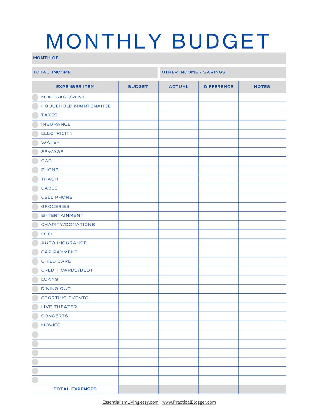 Monthly Budget Planner & Money Tracker Worksheet Template - Organize ...