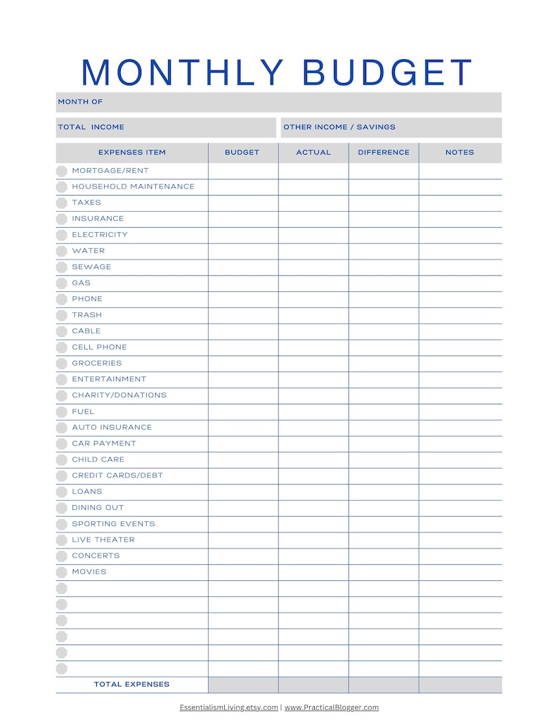 Monthly Budget Planner & Money Tracker Worksheet Template - Organize ...