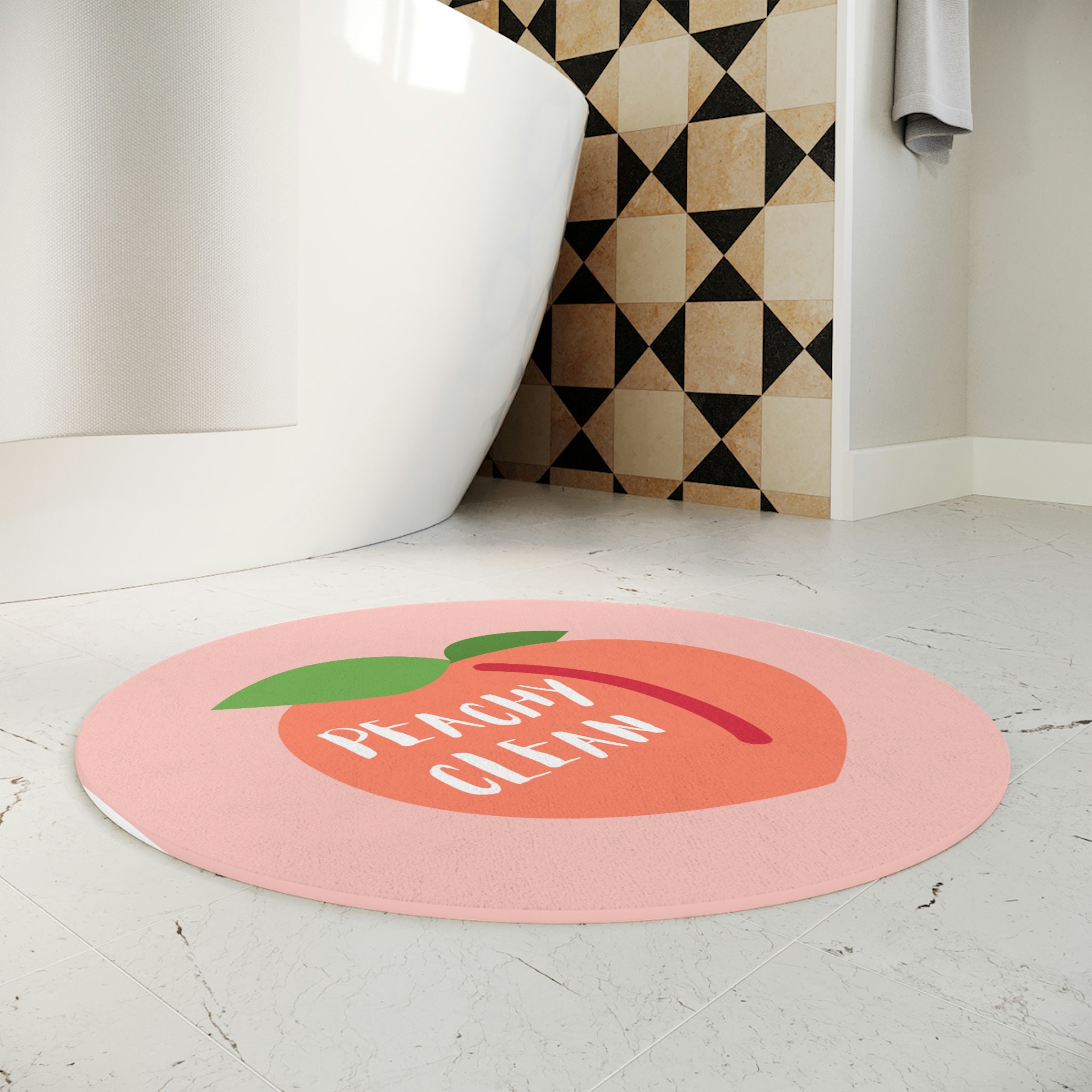 Peachy Clean Bath Mat, Bathroom Mat, Peach Lover, Funny Cute Peach Bath ...
