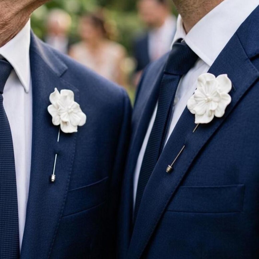 Elegant Lapel Pin for Groom & Best Man – White Porcelain Flower ...