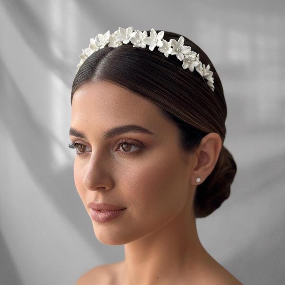Porcelain Flower Bridal Tiara: Handmade Clay Wedding Headband - Etsy