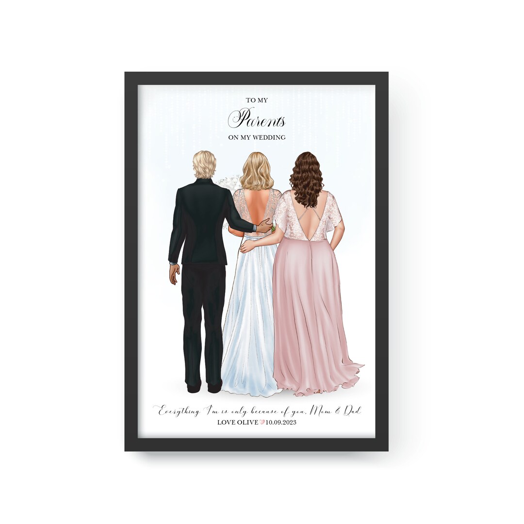 Personalized Bride and Parents Portrait, Parents of the Bride Gift ...