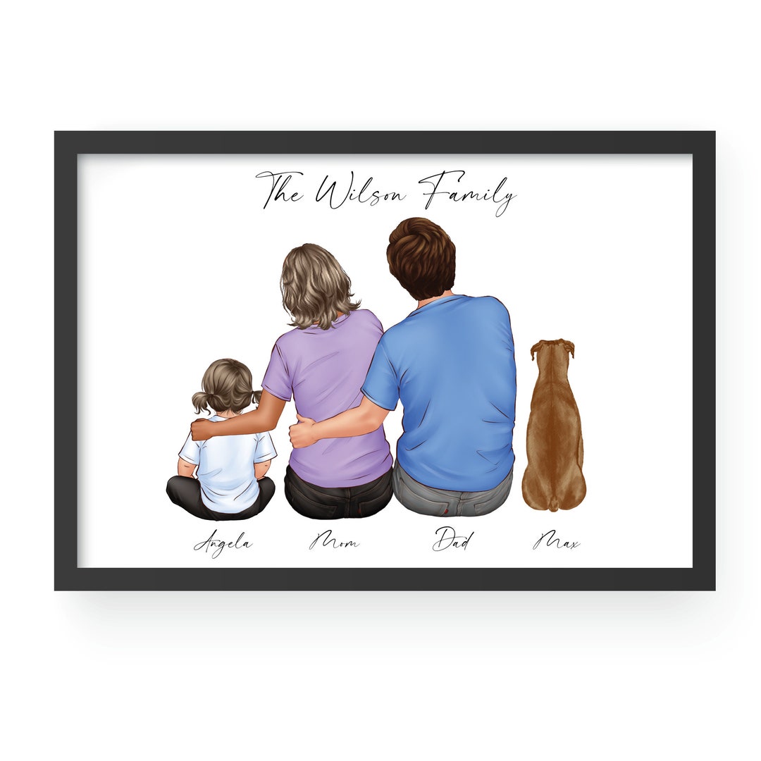 Custom Family Portrait With Pet, Personalized Family Portrait, Digital ...