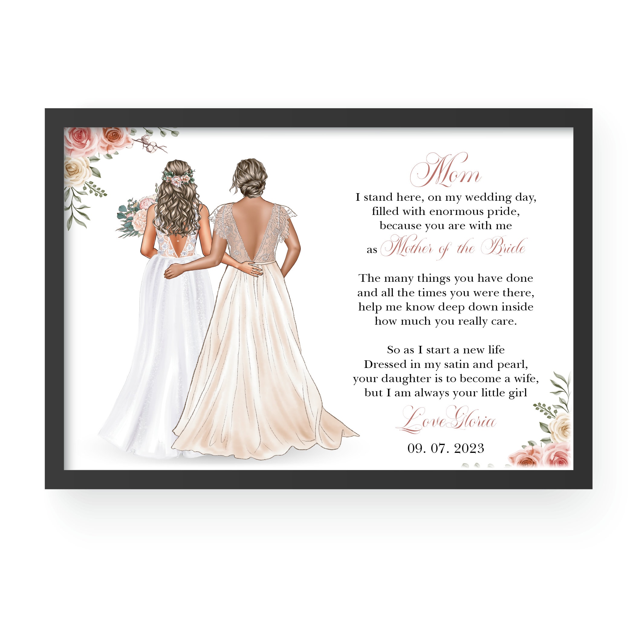 Custom Bride and Mother Portrait, Mother of the Bride Gift, Bride and ...