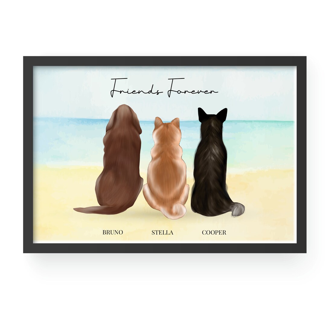 Personalized Dog Print. Custom Pet Portrait, Pets on Beach, Gifts for ...