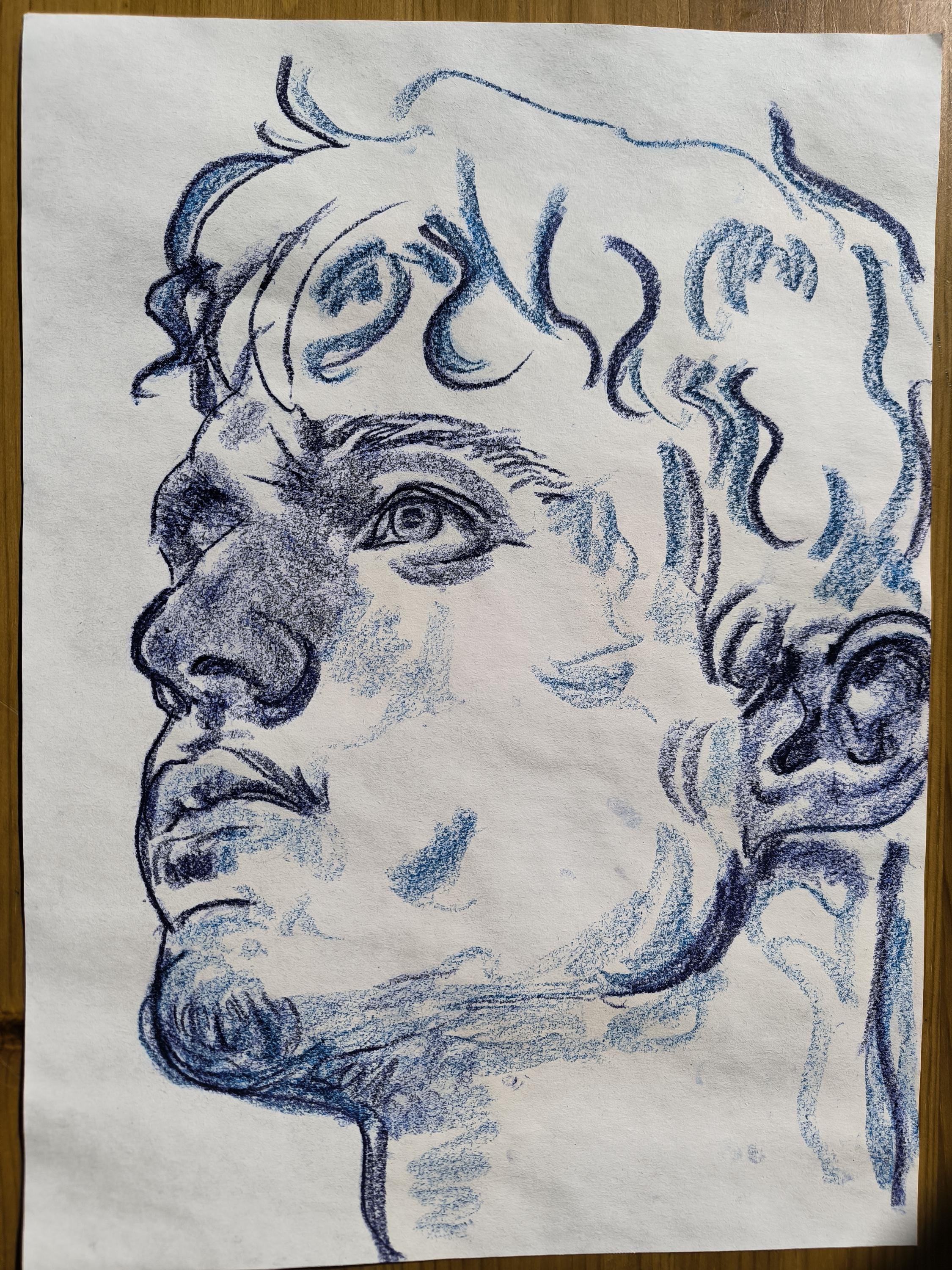 Original Draw - Male Model Face Portrait - Paper A3 Size King Blue ...