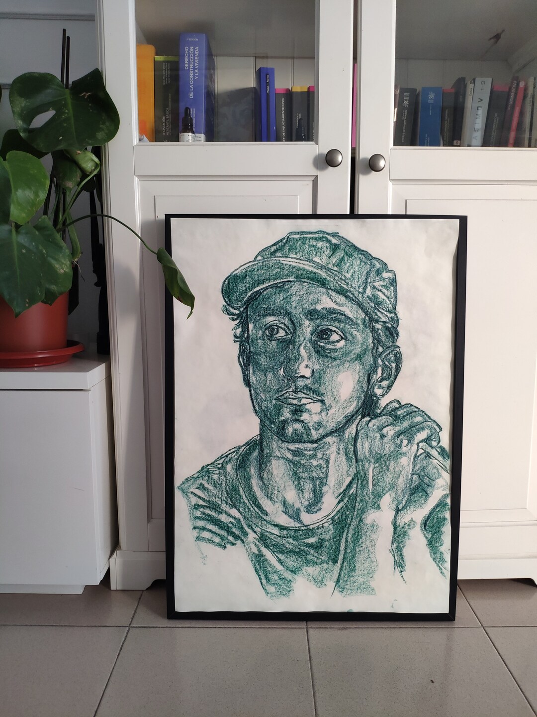Original Drawing Canadian Portrait Green Oil Pastel Handmade Art ...