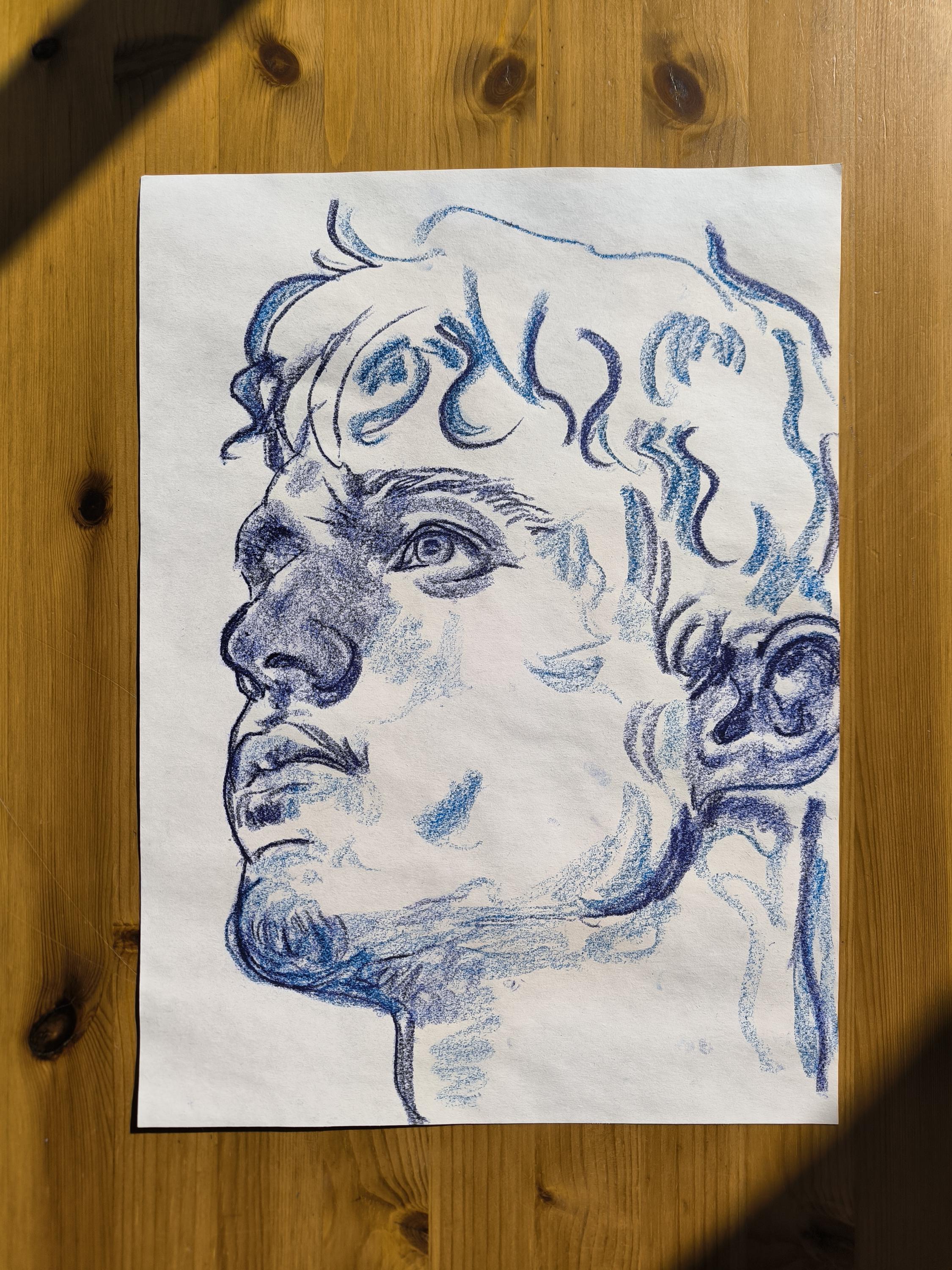 Original Draw - Male Model Face Portrait - Paper A3 Size King Blue ...