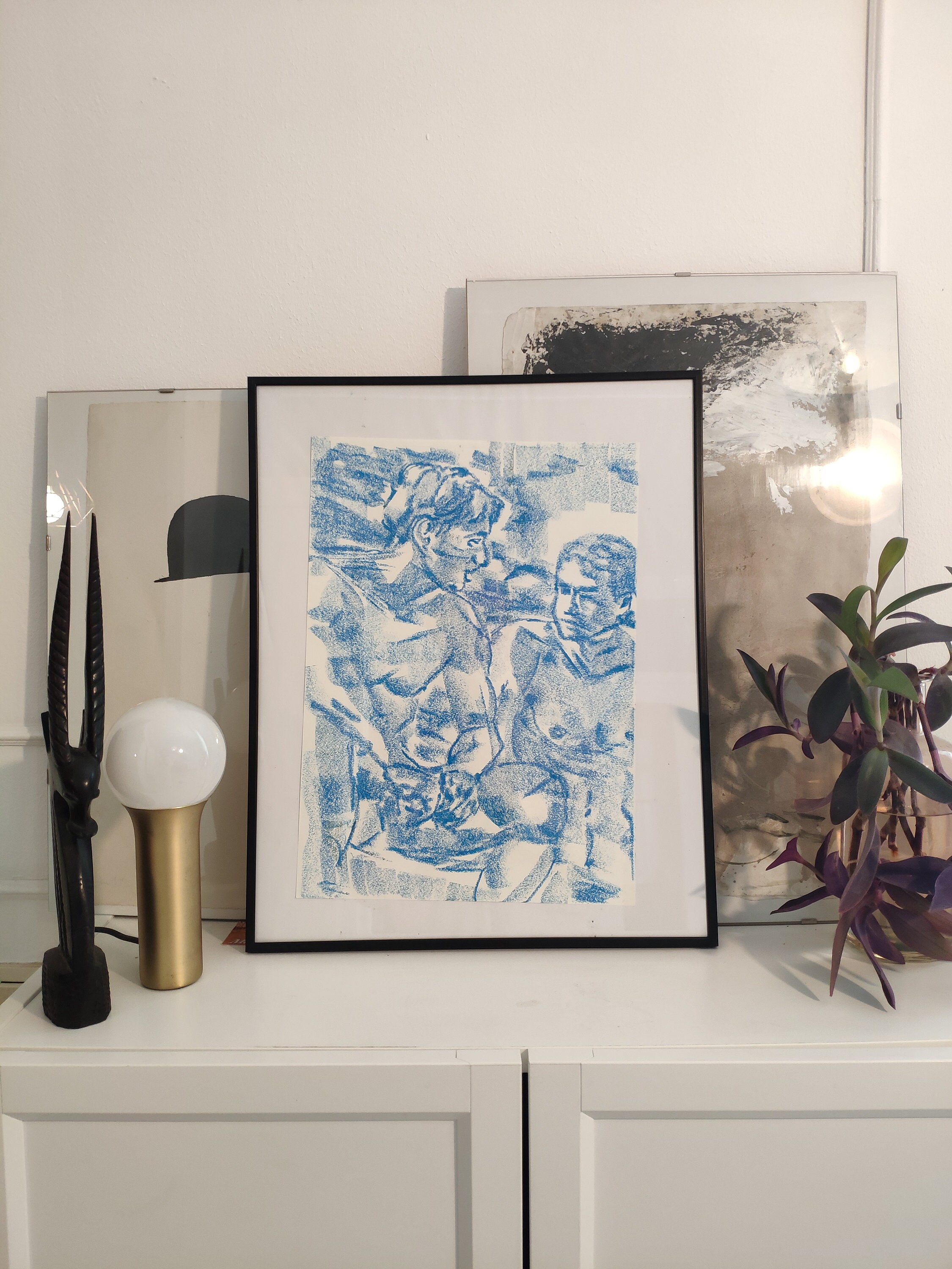 Friends Light Blue Original Draw Handmade Art Modern Ralph Vintage ...