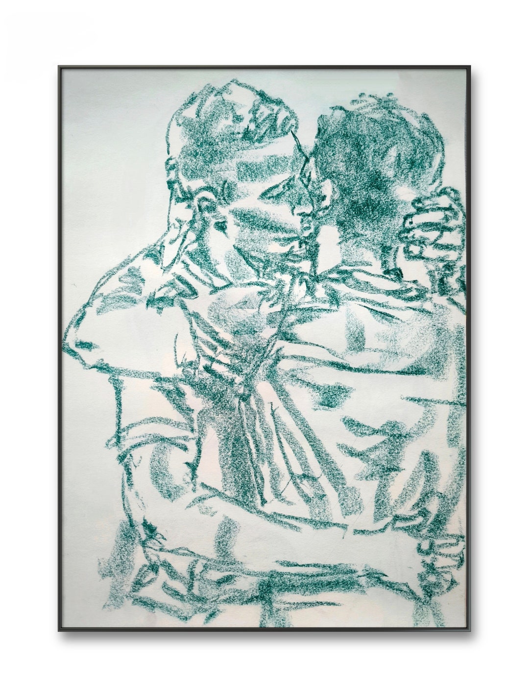 Football Players Hug Kiss Green Oil Pastel Handmade Art Love - Etsy