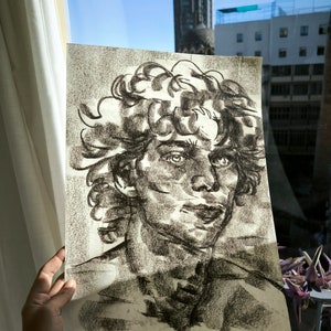 Original Draw - Giorgio Face Portrait Paper A3 Size Brown Oil Pastel ...