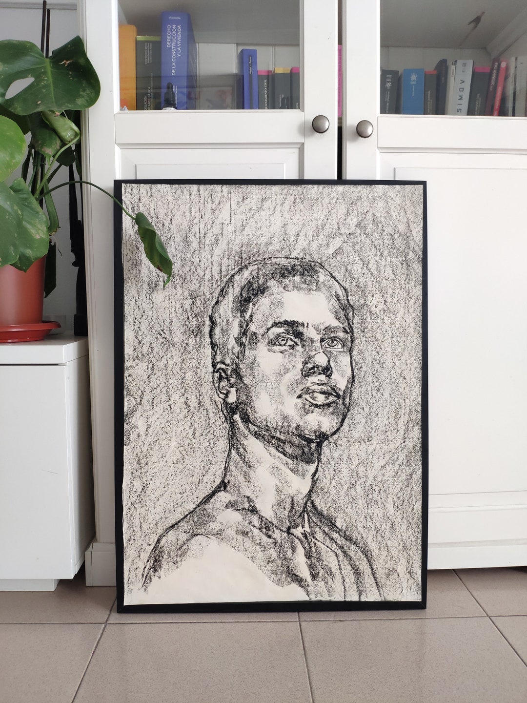 Original Drawing Max Portrait Black Oil Pastel Handmade Drawing Art Big ...