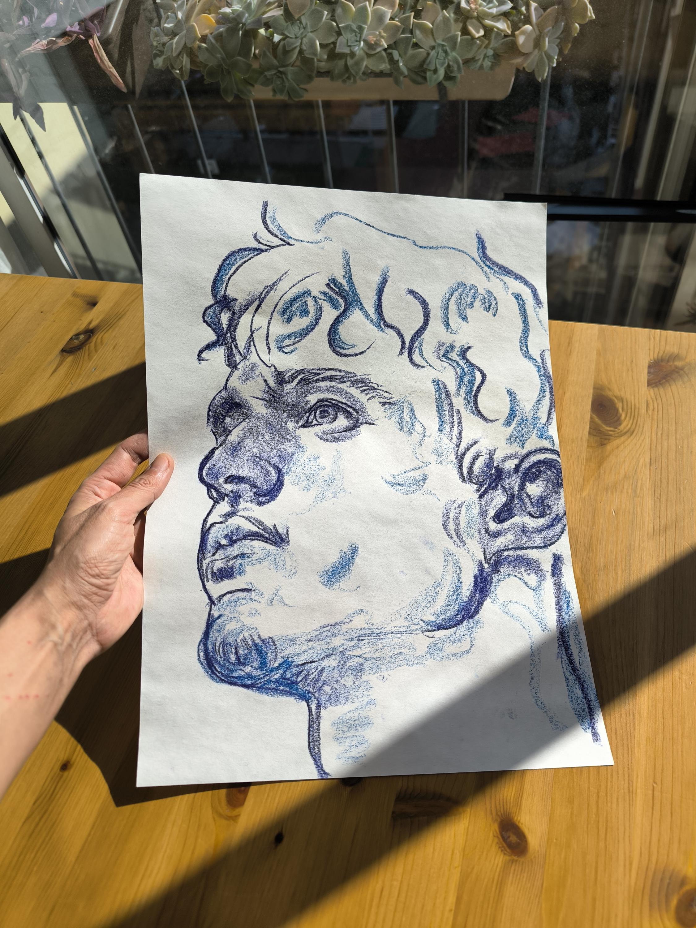 Original Draw - Male Model Face Portrait - Paper A3 Size King Blue ...