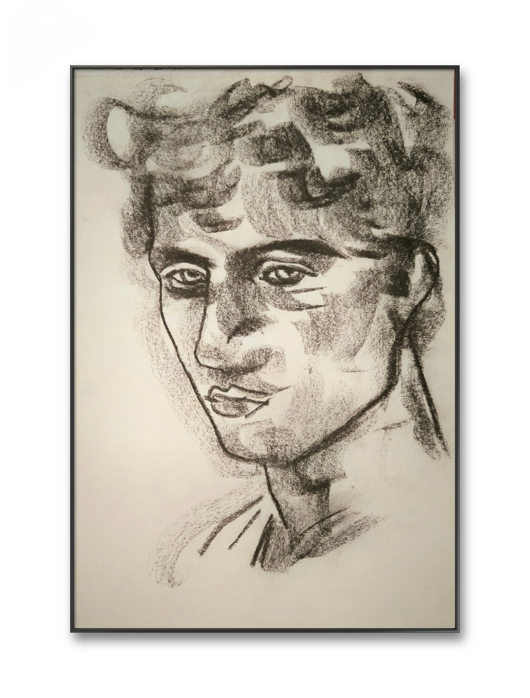 Male Model Face Sketch - Paper A3 Size Black Brown Oil Pastel Elegant ...