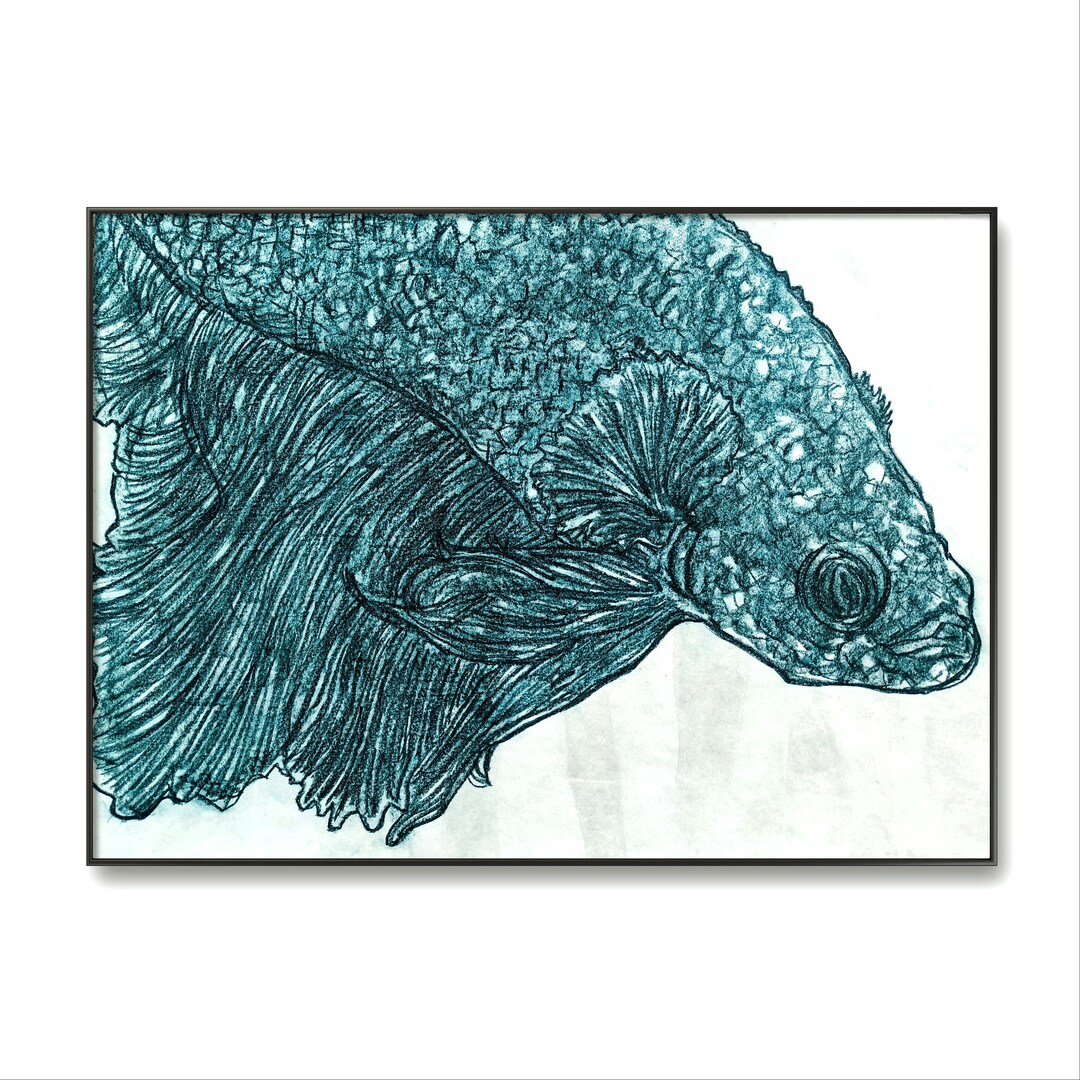 Original Draw - Bettafish Handmade Drawing Emerald Green Wall Art Betta ...