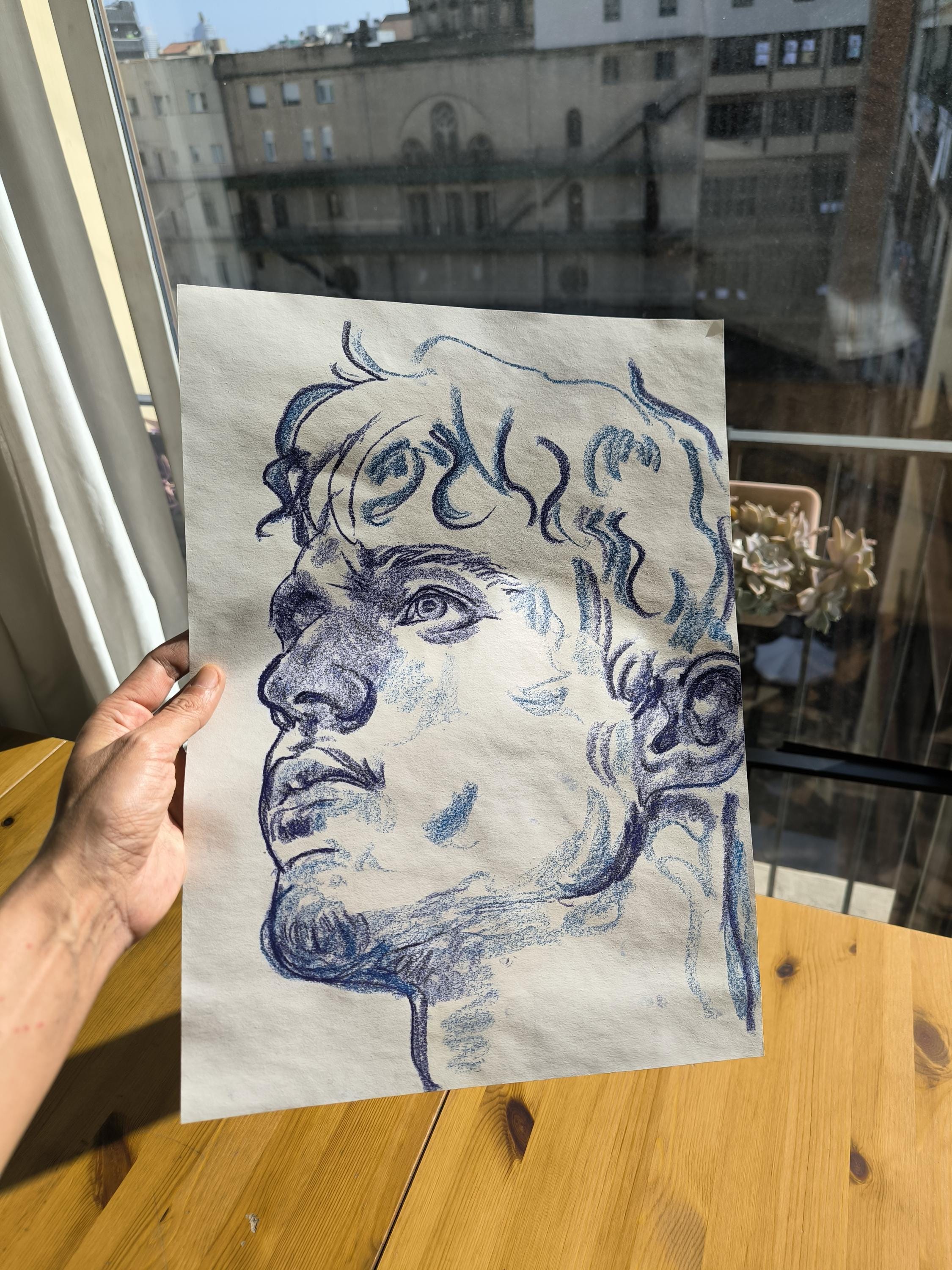 Original Draw - Male Model Face Portrait - Paper A3 Size King Blue ...