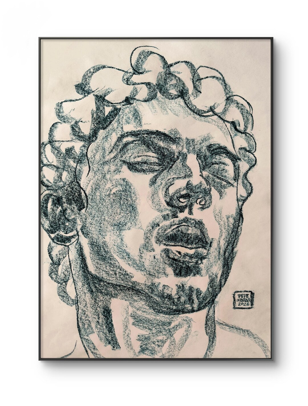 Original Draw Deadly Face Paper A3 Size Green Oil Pastel Elegant Draw ...