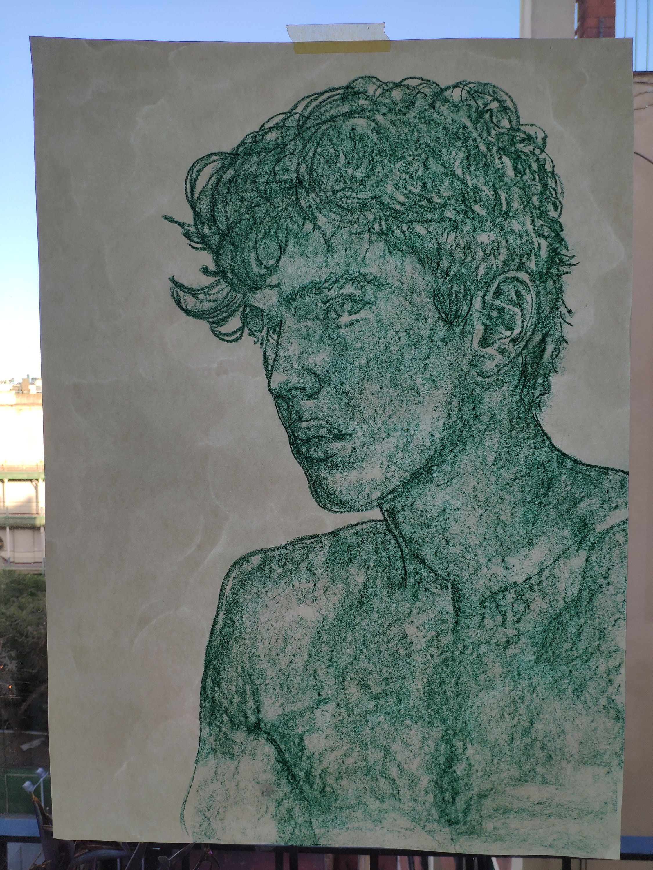 Tommy Hackett Male Model Portrait Handmade Original Drawing Green Men ...
