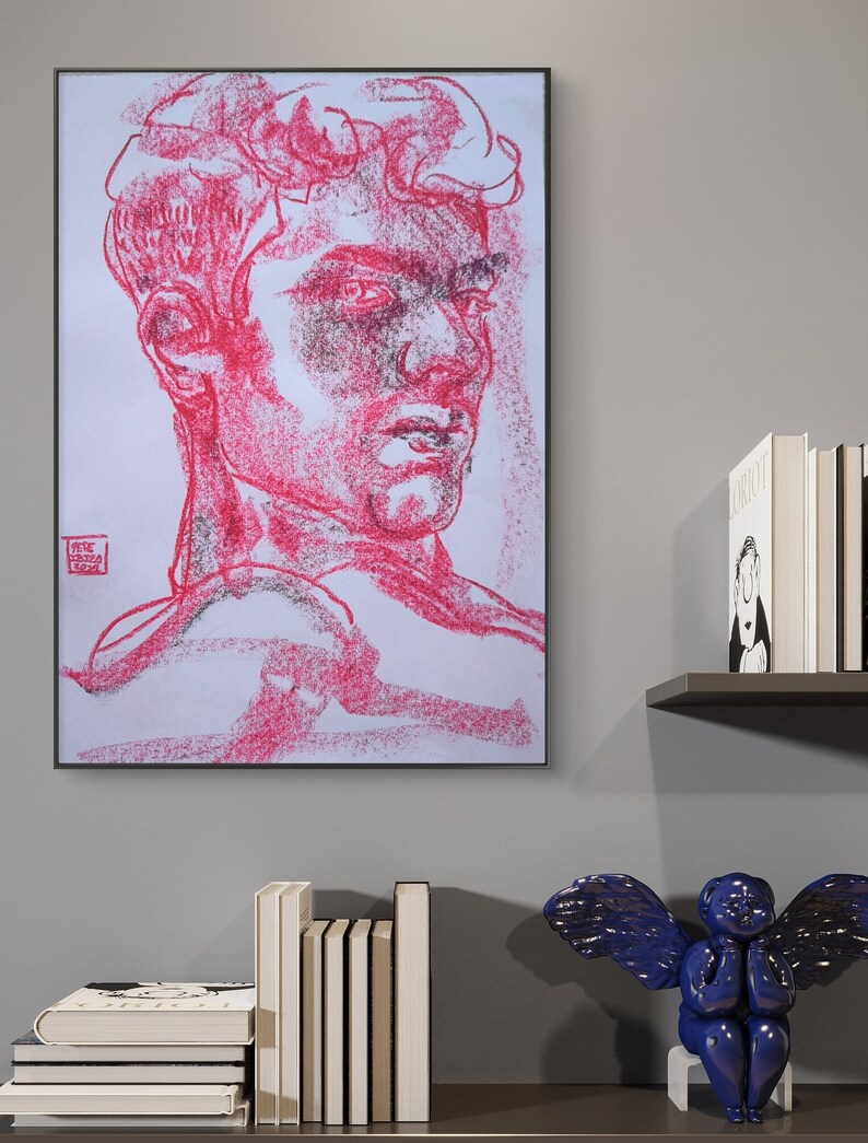 A4 Face Portrait Young Guy at the Park in Barcelona Red Pastel Original ...