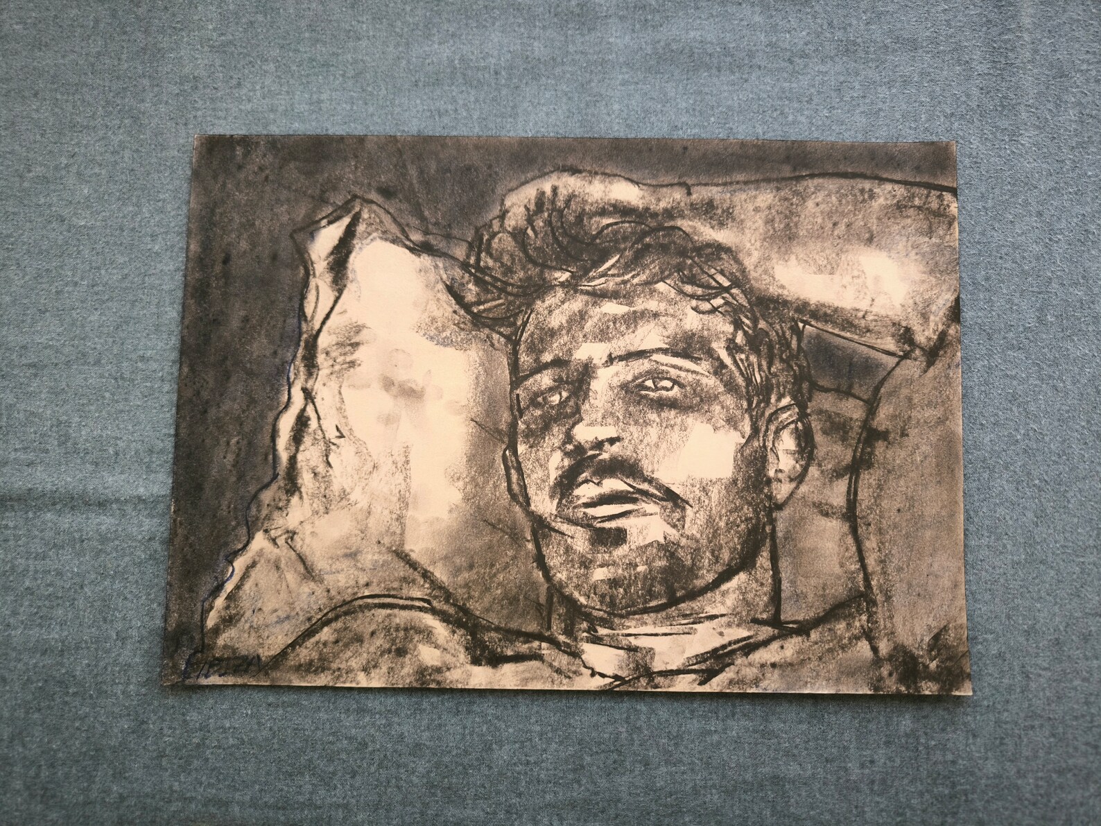 Bedroom Portrait Male - Paper A4 Size Dark Brown Oil Pastel Love Art ...