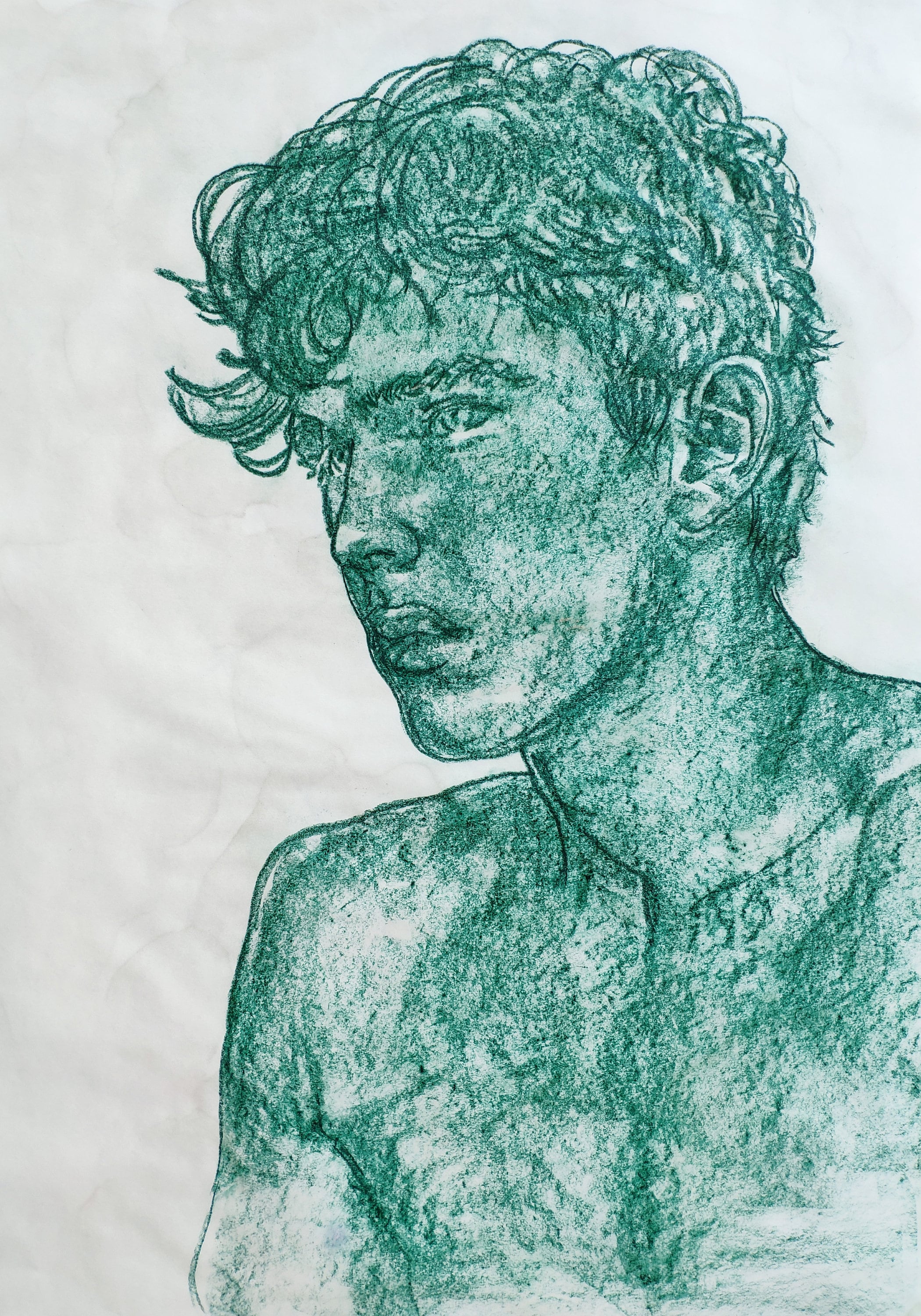 Tommy Hackett Male Model Portrait Handmade Original Drawing Green Men ...