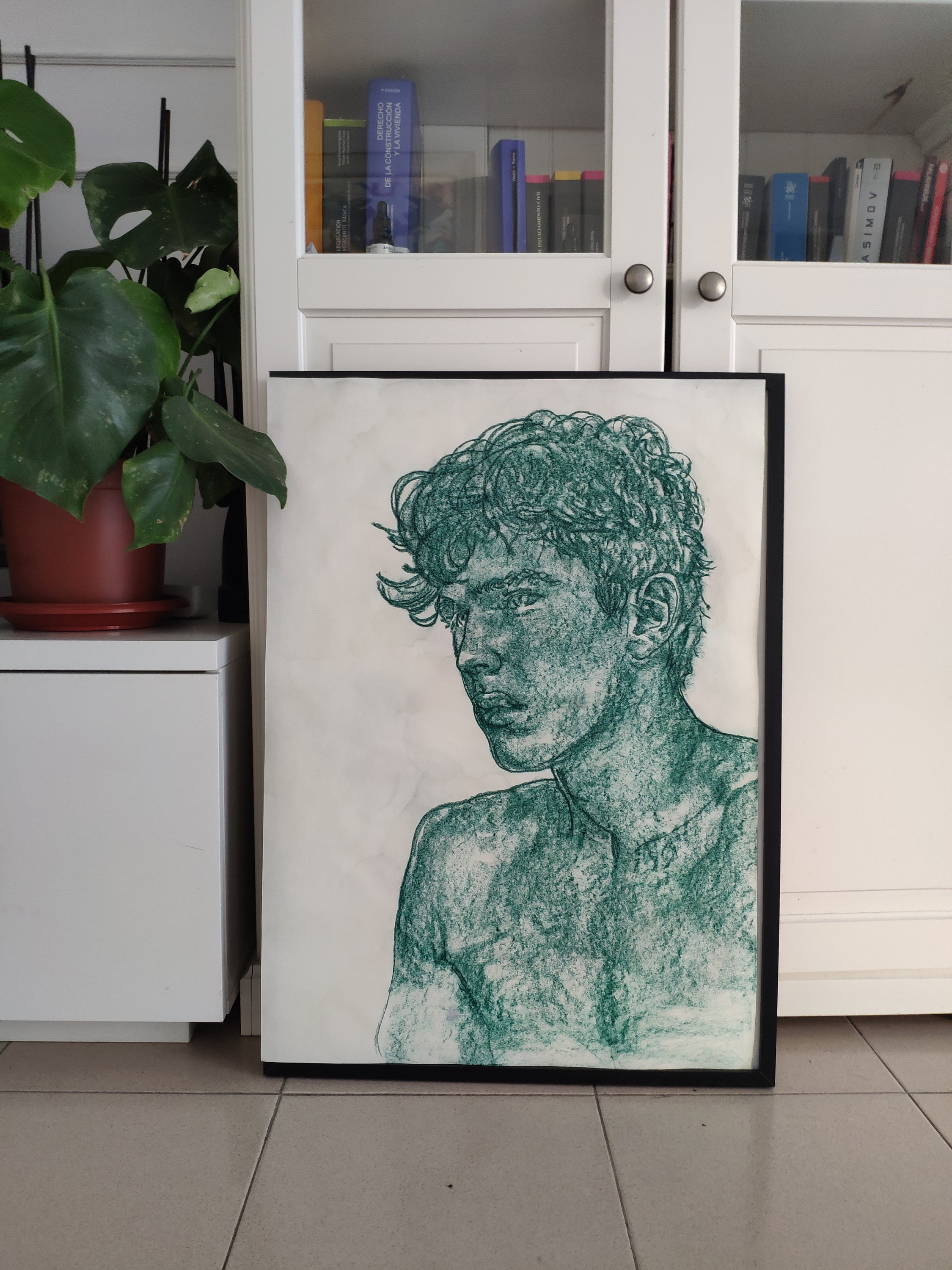 Tommy Hackett Male Model Portrait Handmade Original Drawing Green Men ...