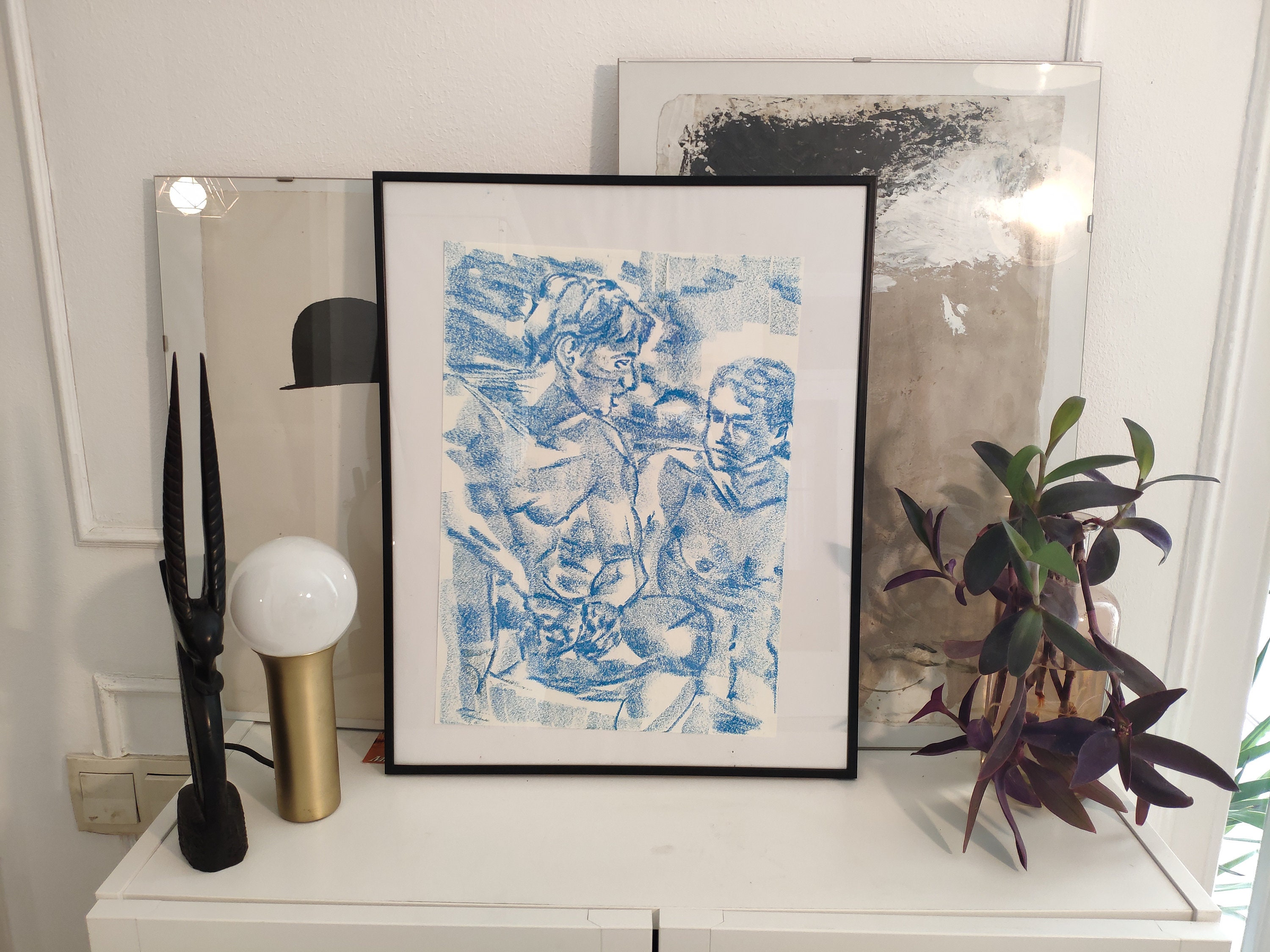 Friends Light Blue Original Draw Handmade Art Modern Ralph Vintage ...