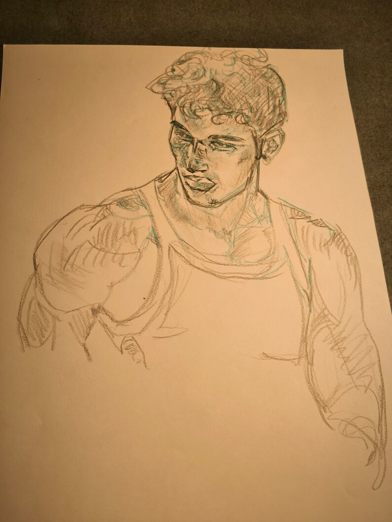 Male Model Sketch Paper A3 Size Multiple Black Blue Pen Color Handmade ...