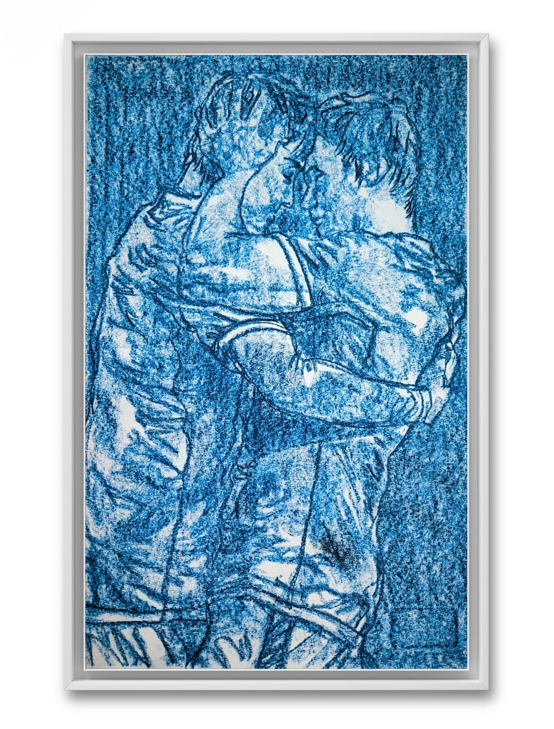 Football Players Hug Blue Oil Pastel Love Kissing Hugging Male - Etsy