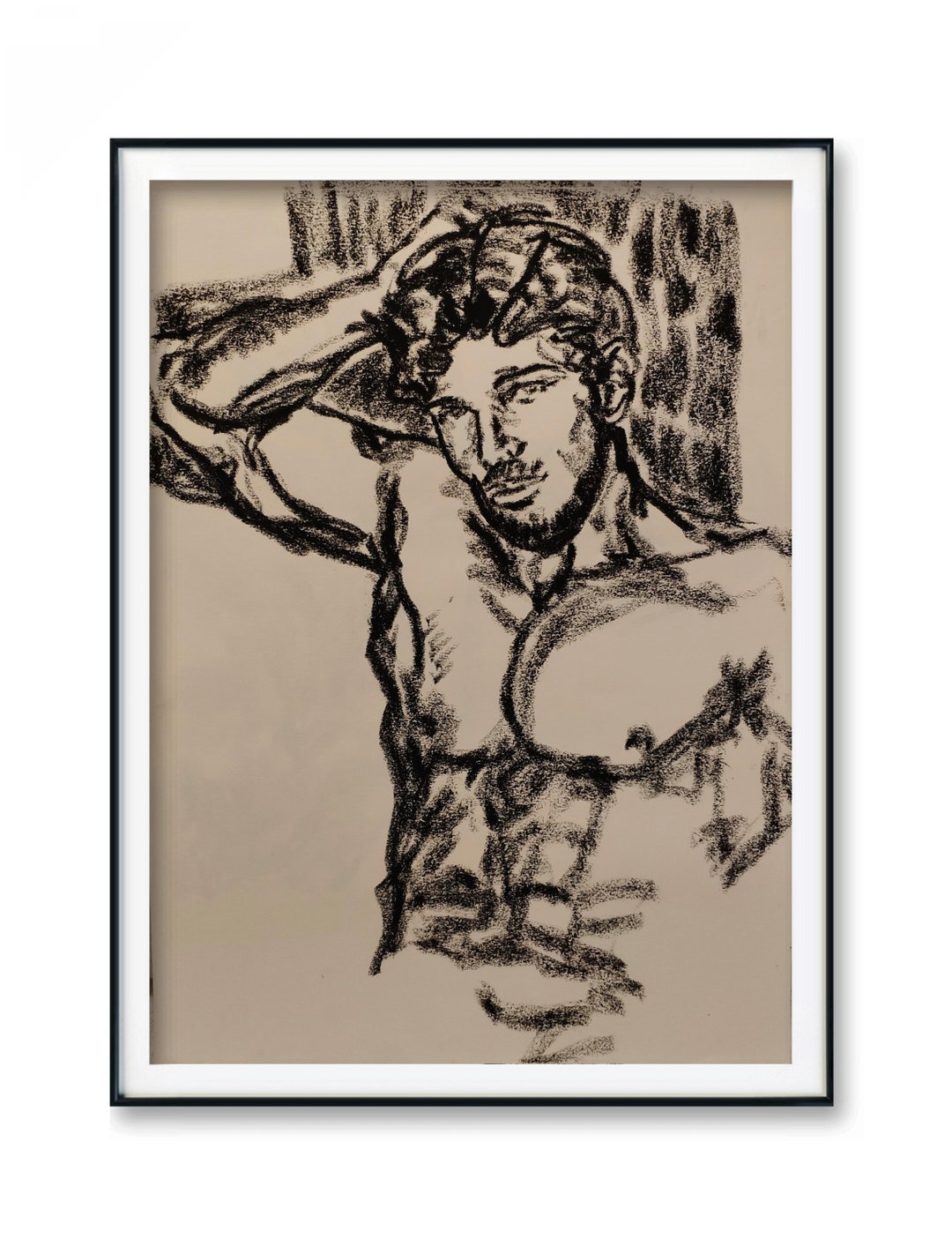 Muscle Male Hunk Gym Bodybuilder Body Model Paper A3 Size Black Oil ...