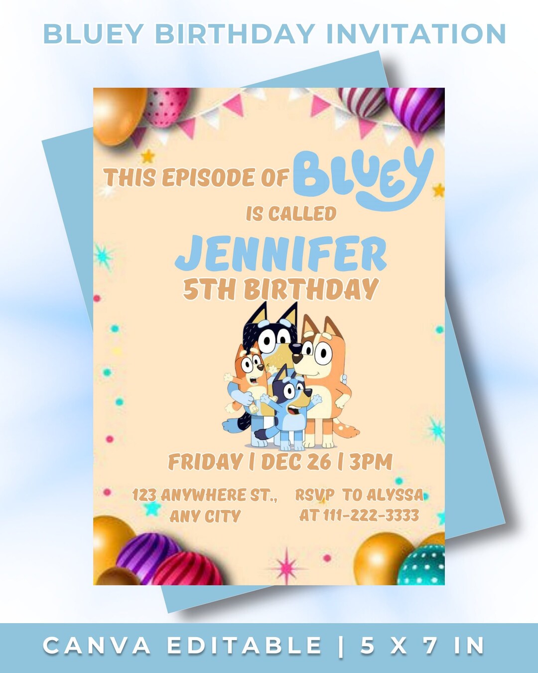 Bluey Invitation Bluey Birthday Invitation 5 X 7 IN Editable - Etsy