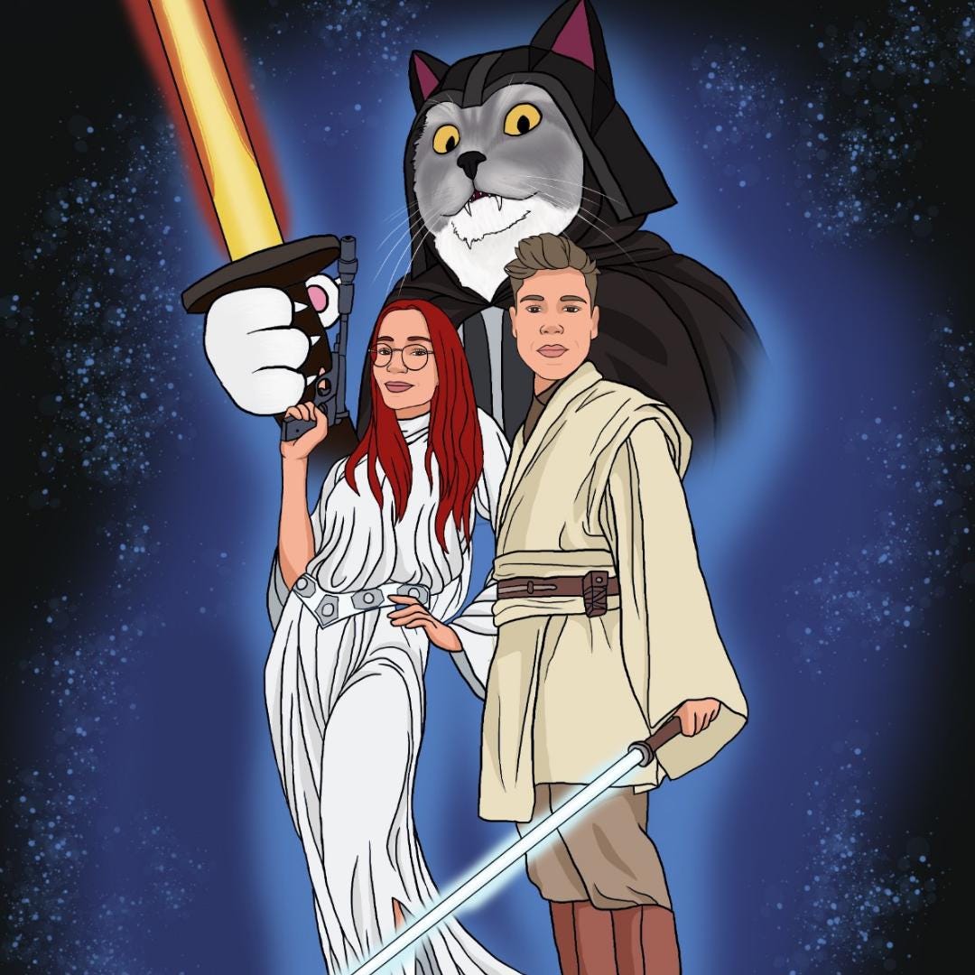 Custom Jedi Portrait Art, Personalized Wars Cartoon Gift, Couple Family ...