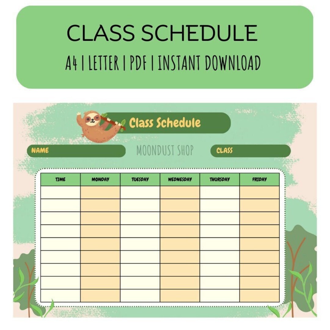 Class Schedule Printable, A4, US Letter, Instant Download - Etsy