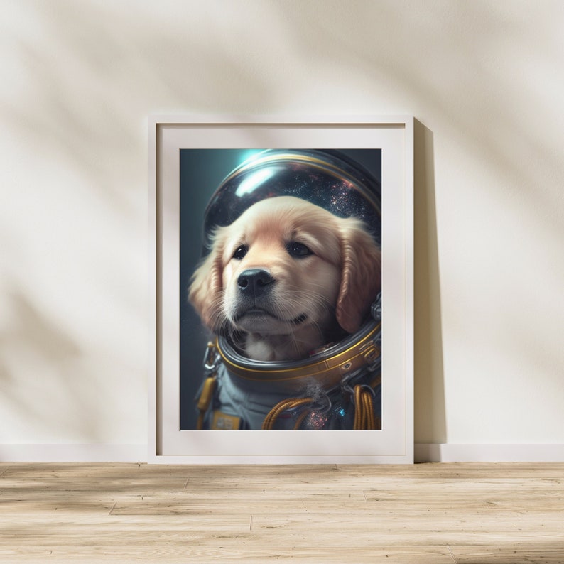 Astronaut Puppy Golden Retriever Wall Art Digital Print - Etsy