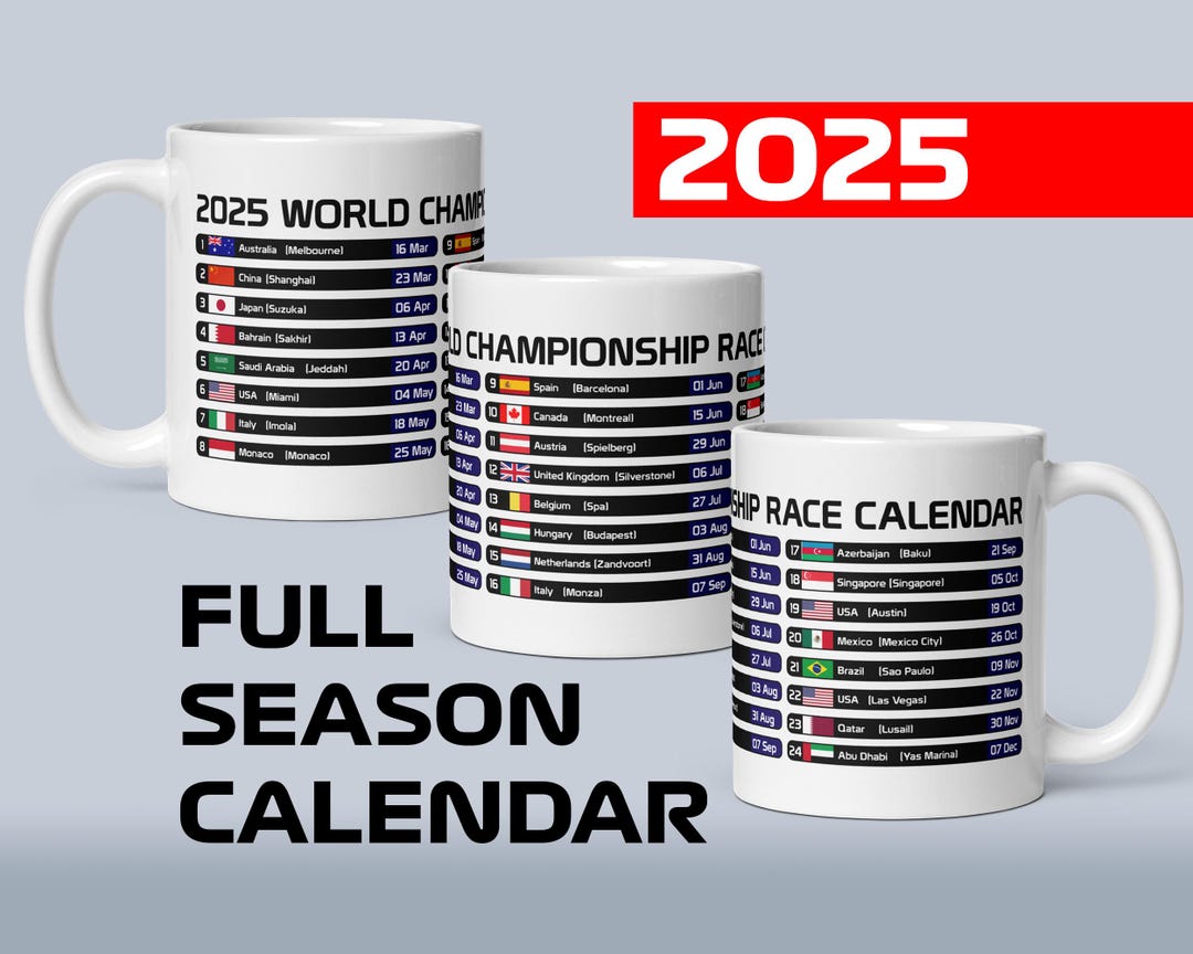2025 Season Formula 1 Calendar Mug - Unique F1 Gift for Him, Perfect ...