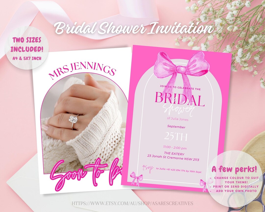 Bridal Shower Invitation Template Wedding Digital Invite Pink Girlie ...
