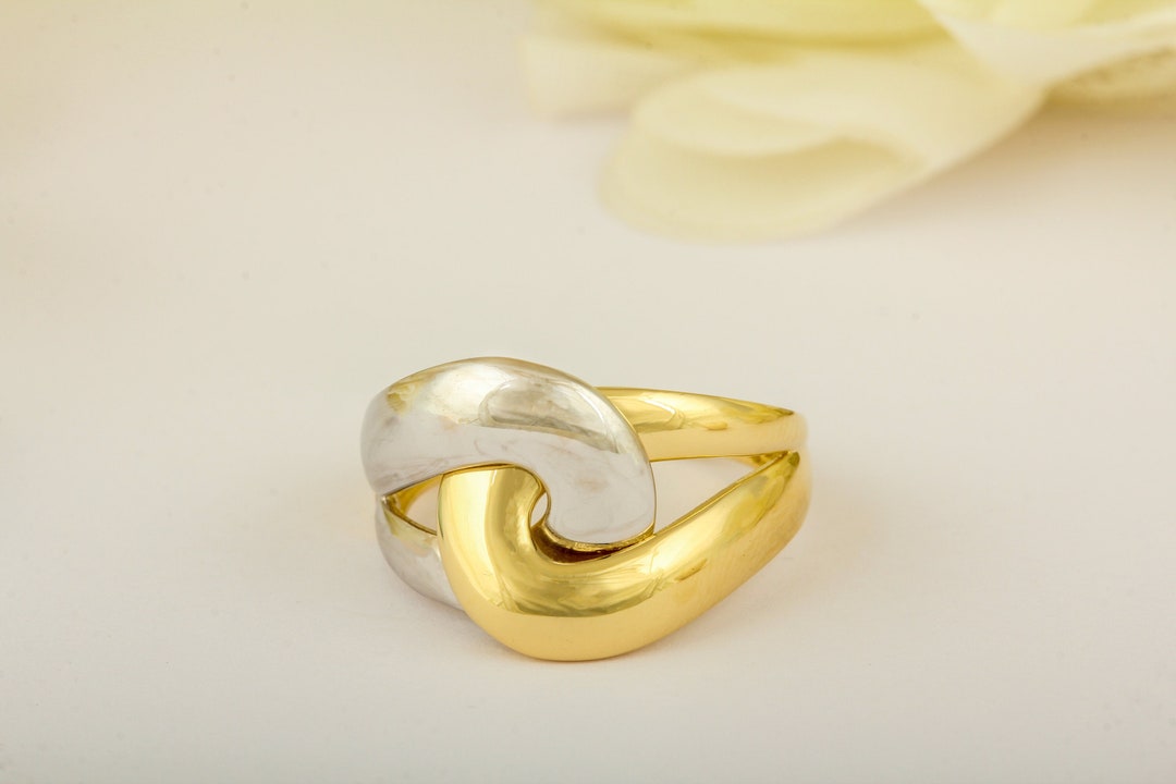14K Solid Gold 2 Tone Ring, 925 Sterling Silver 2 Tone Ring, Solid Gold ...
