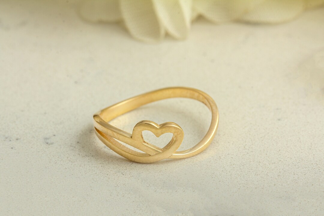 Simple Heart Ring in 14k Solid Gold for Women, Gold Heart Ring, Dainty ...