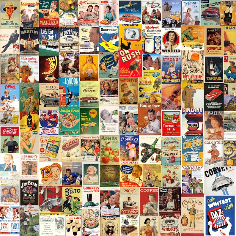 Retro Advert Posters - 100 Vintage Prints - DIGITAL DOWNLOAD - Retro ...